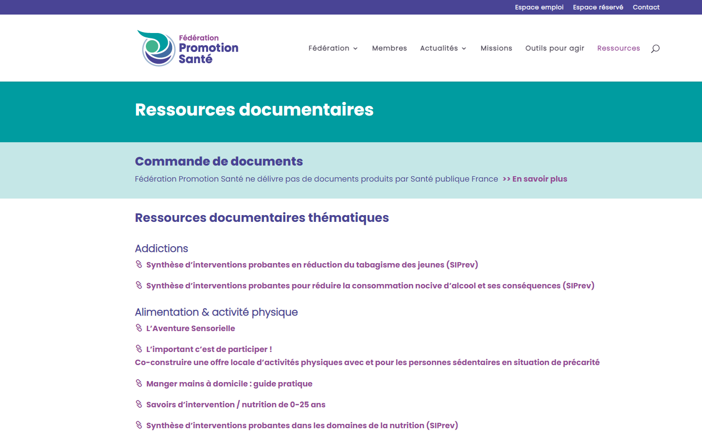 Ressources documentaires en promotion de la santé